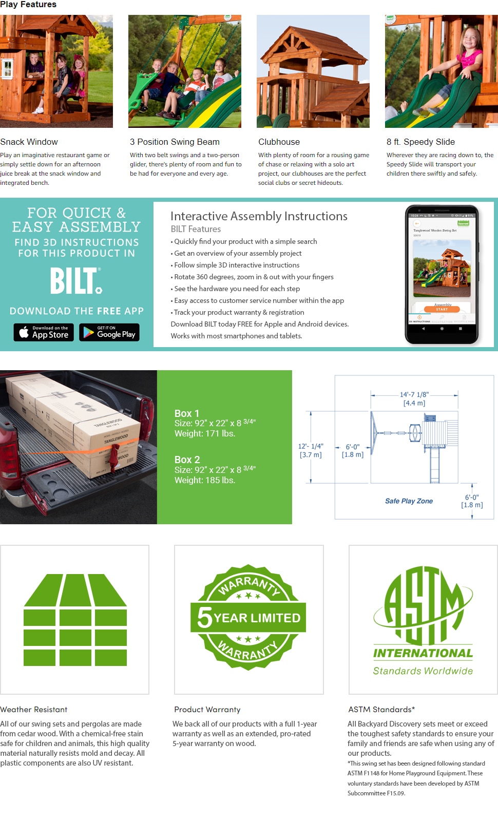 Backyard Discovery Tanglewood Outdoor Playground Set w/ Fort, Belt ...