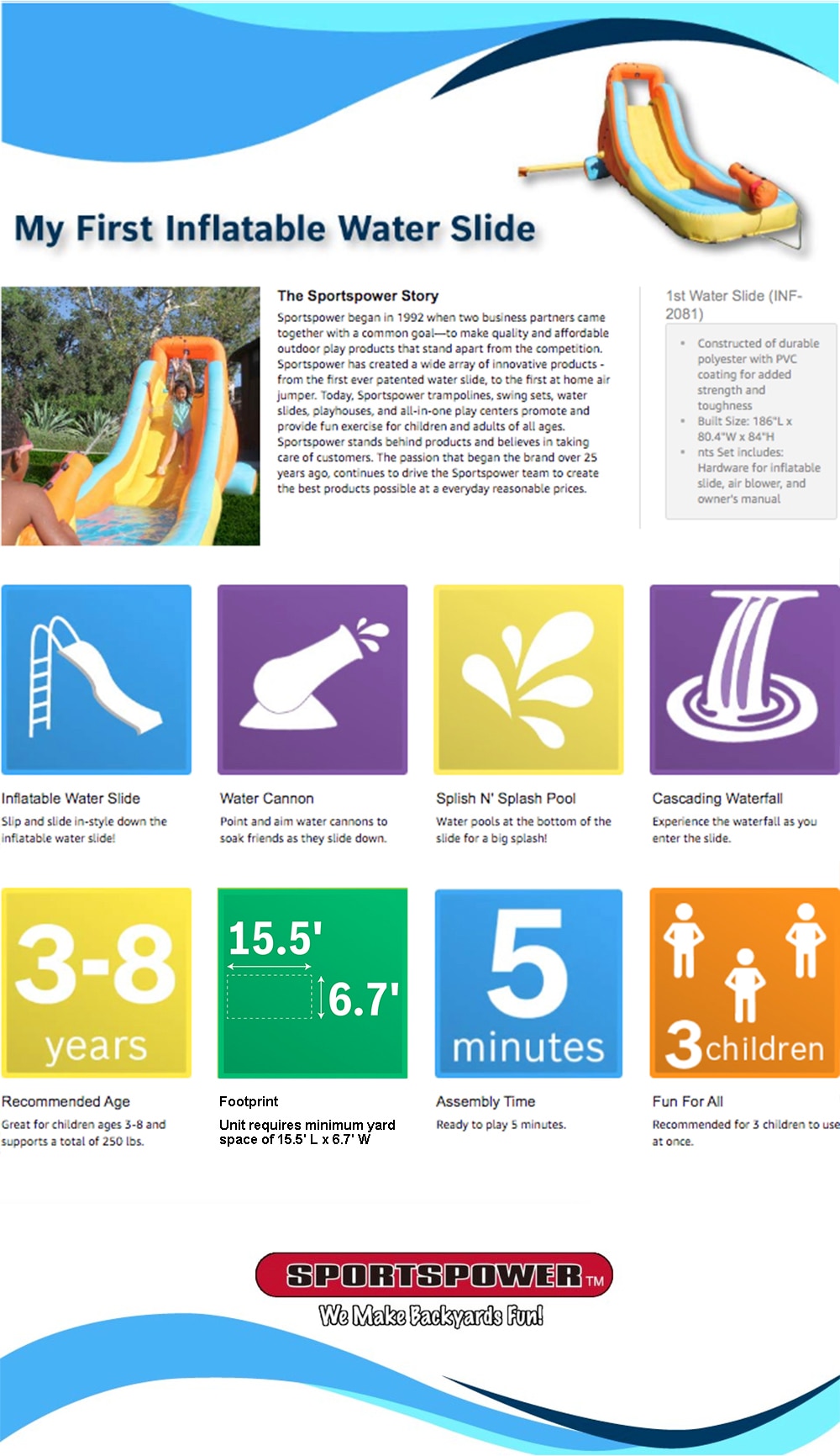 SPORTSPOWER My First Inflatable Bounce House with Water Slide INF-2081 ...