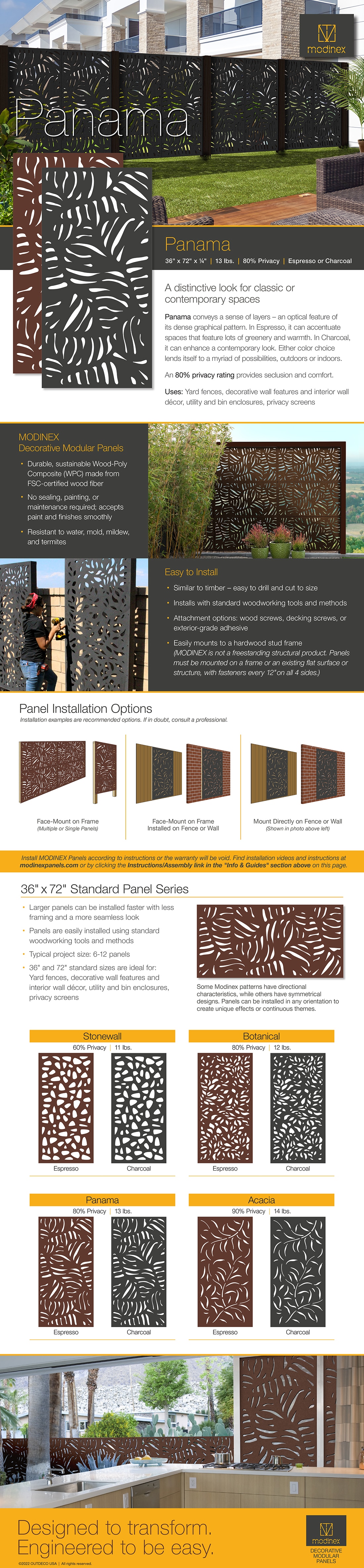 Modinex 6 ft. x 3 ft. Espresso Brown Decorative Composite Fence Panel ...