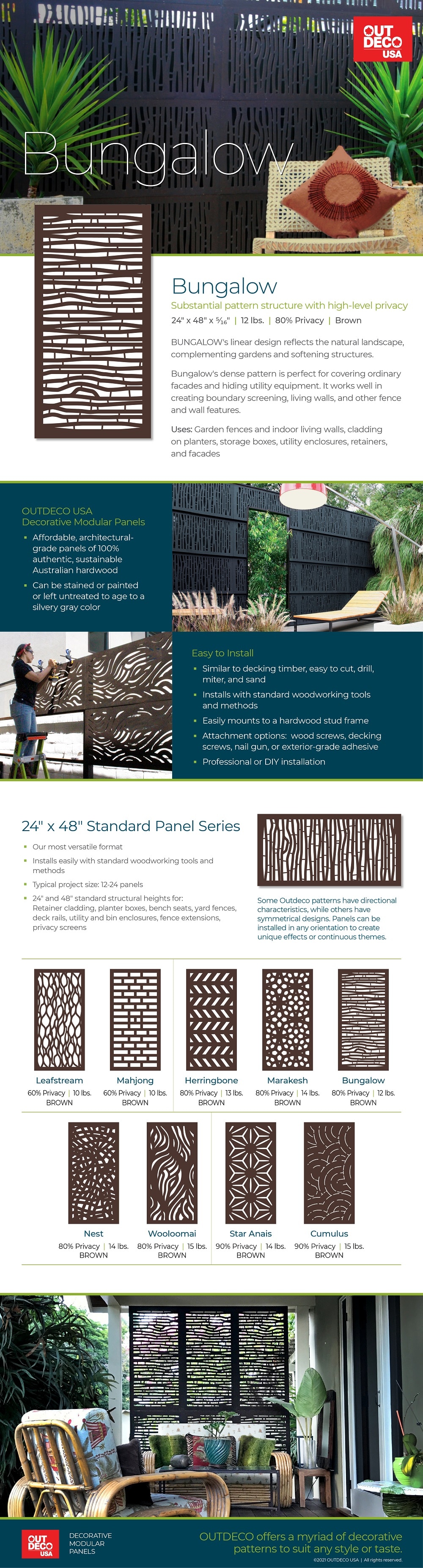 OUTDECO 5/16 in. x 24 in. x 48 in. Bungalow Modular Hardwood Composite ...