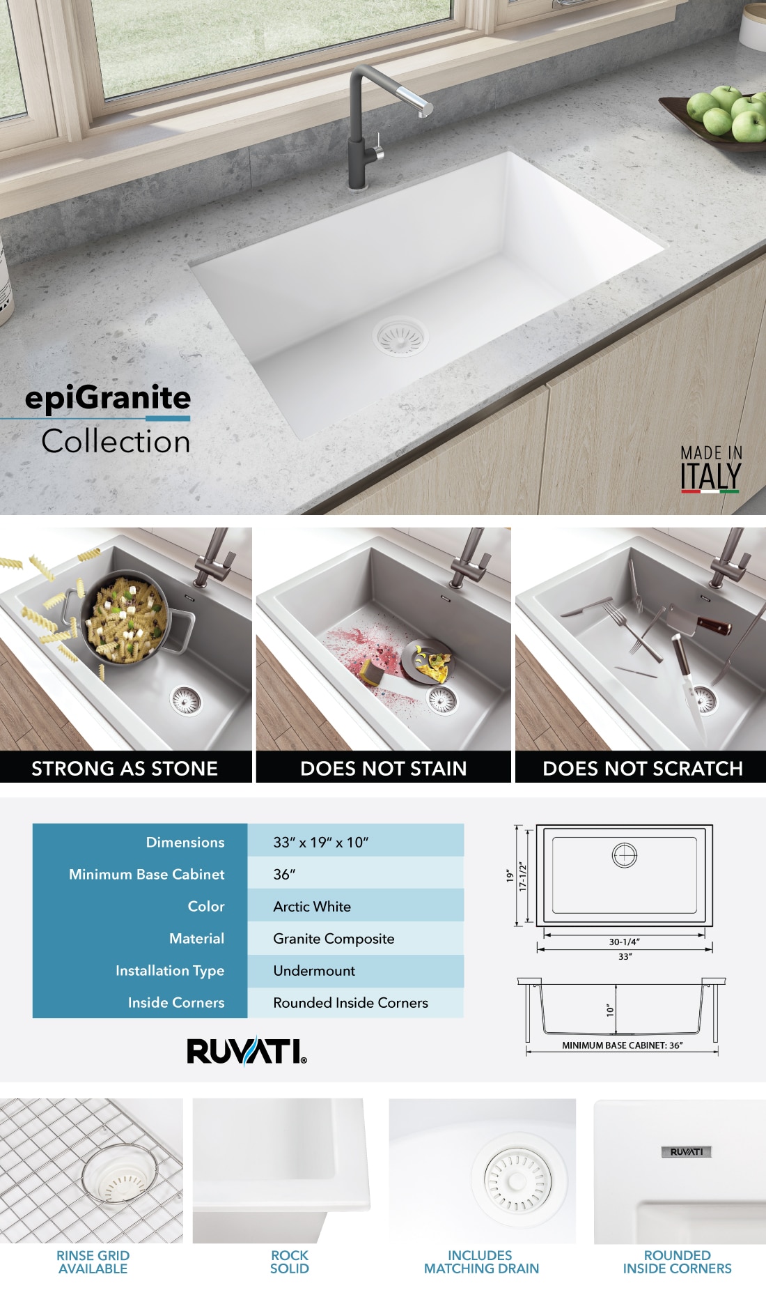 Ruvati EpiGranite 32 in. Undermount Single Bowl Urban Workstation-Ready ...