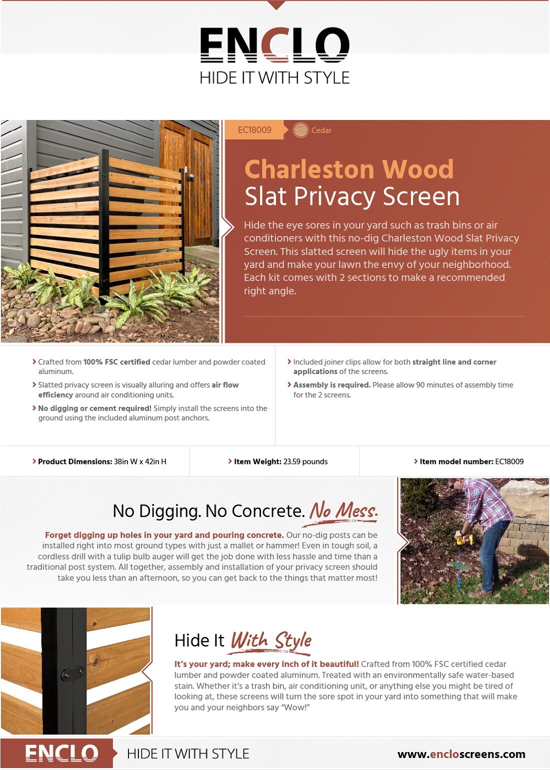 Enclo Privacy Screens Charleston 3.5 ft. x 3.2 ft. Cedar Decorative ...