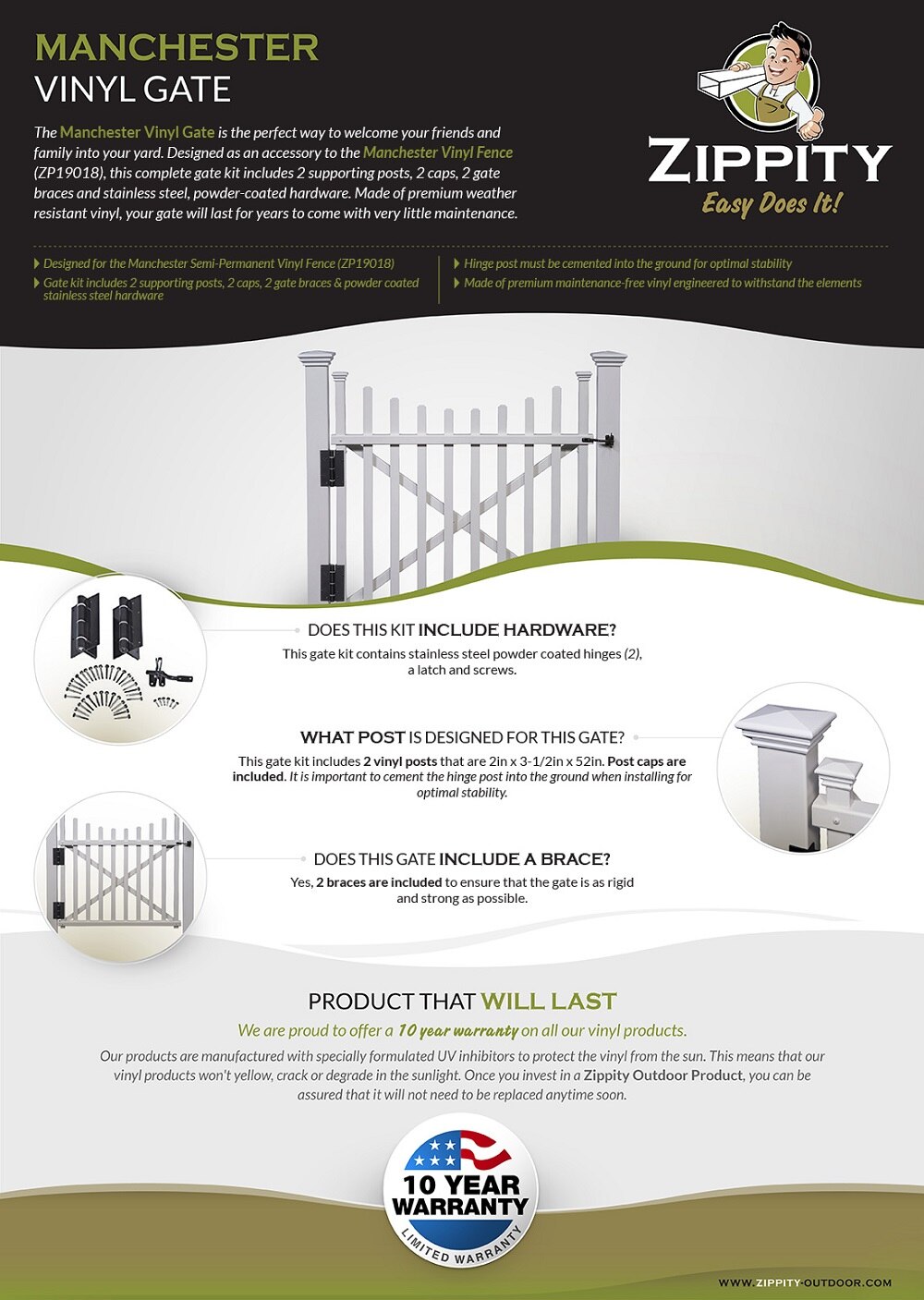 Zippity Outdoor Products 3-1/2 ft. H x 3-1/2 ft. W White Vinyl ...