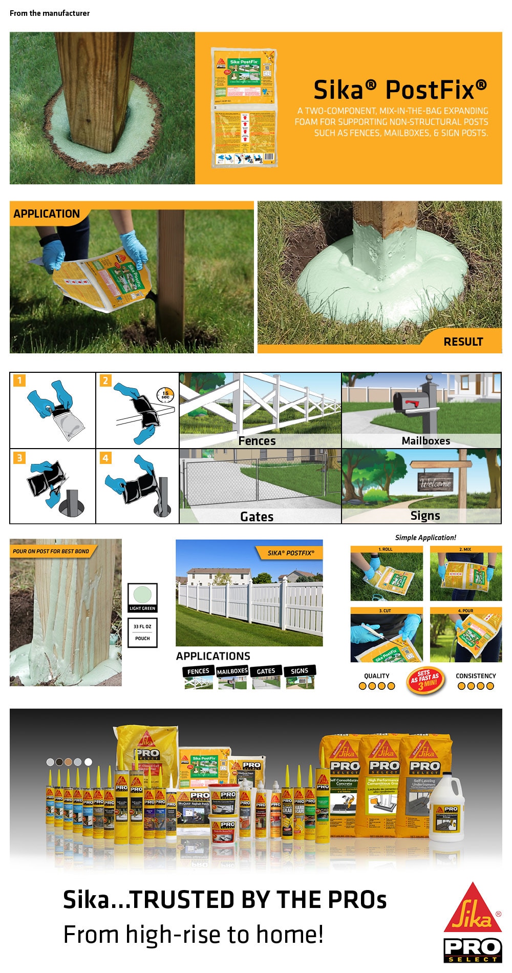 Sika 2 lb. PostFix Fence Post Mix, Mix-In-The-Bag Expanding Foam for ...