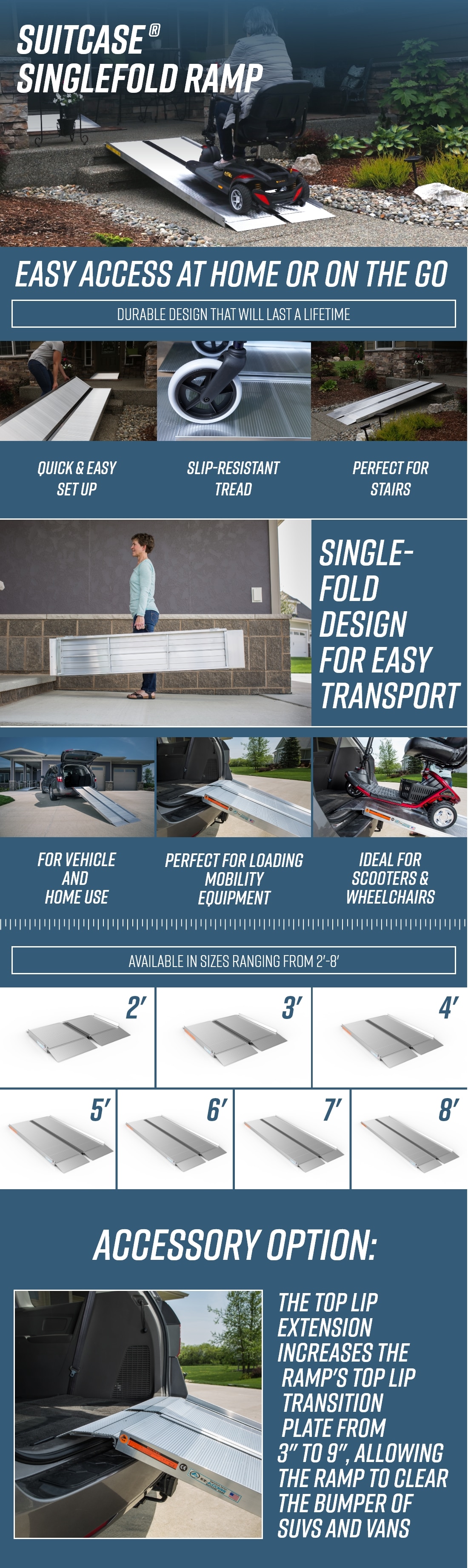 EZ-ACCESS SUITCASE 2 ft. Singlefold Portable Aluminum Wheelchair Ramp ...