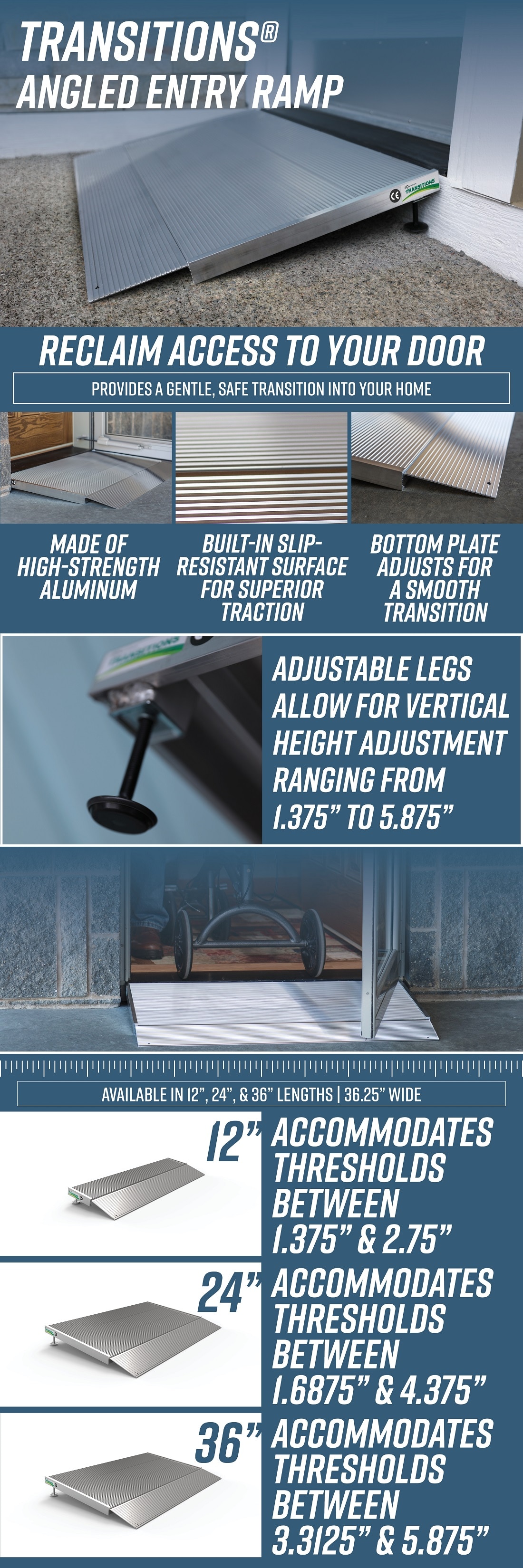 EZ-ACCESS TRANSITIONS Aluminum Threshold Ramp with Adjustable Height up ...