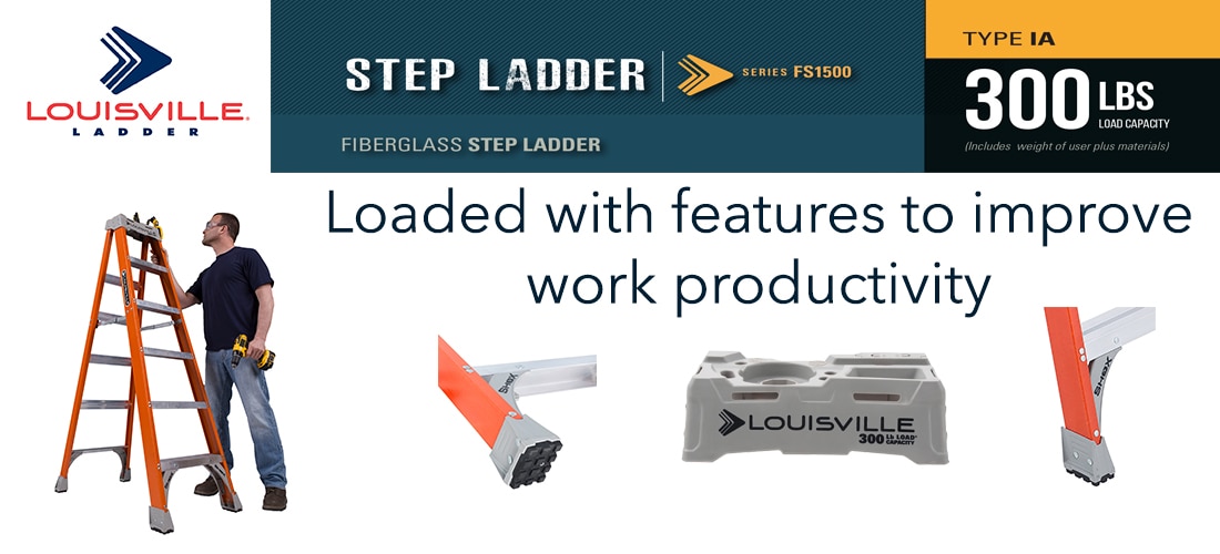 Louisville Ladder 4 ft. Fiberglass Step Ladder, 300 lbs. Load Capacity ...