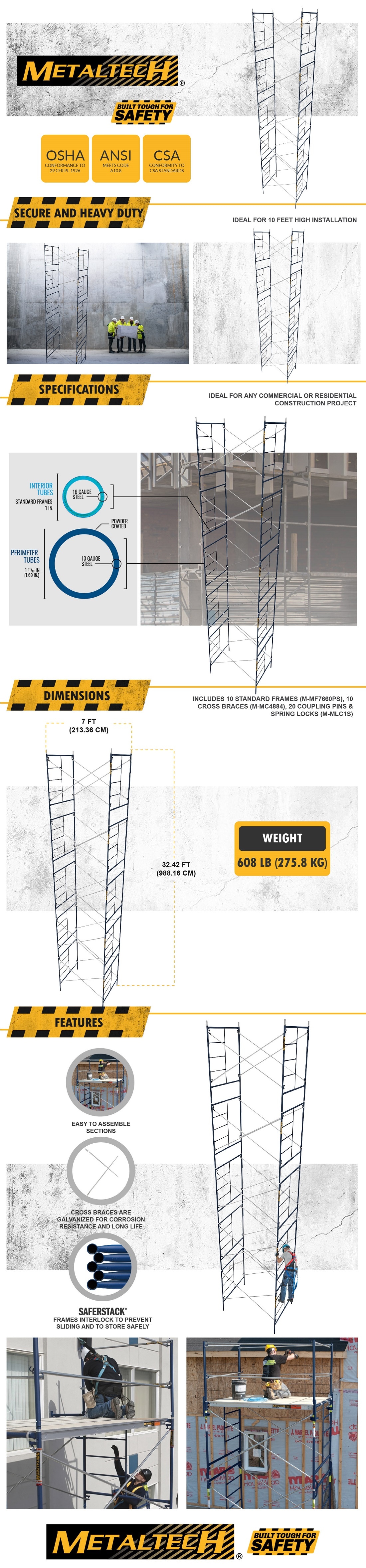 MetalTech Saferstack 5 ft. x 7 ft. x 32.42 ft. High Scaffold Frames ...