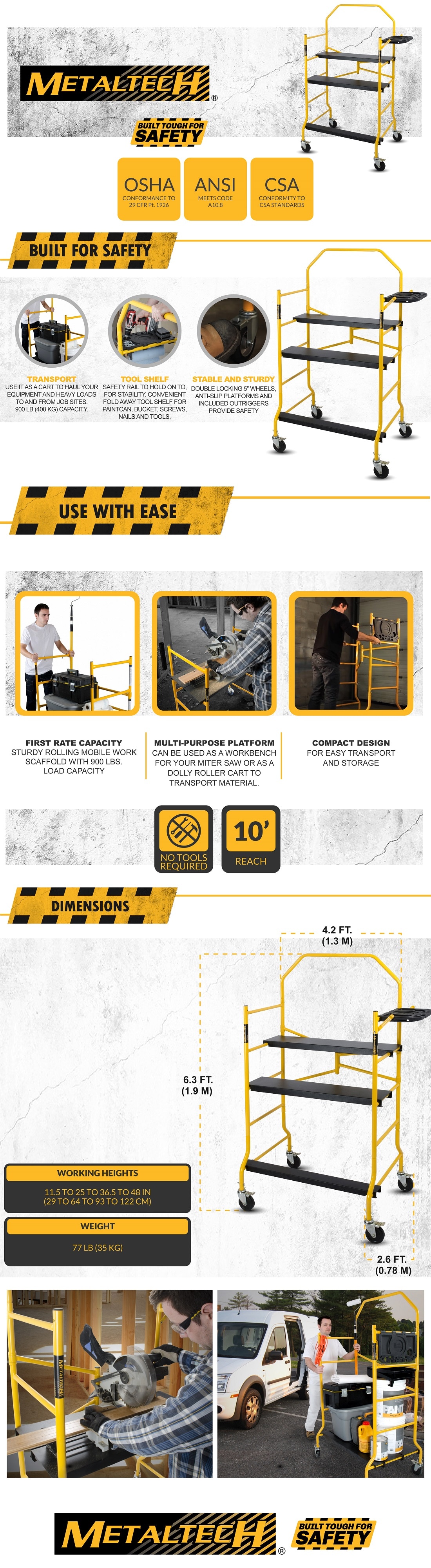 MetalTech Jobsite Series 3.3 ft. L x 6.3 ft. H x 2.6 ft. D Scaffold ...