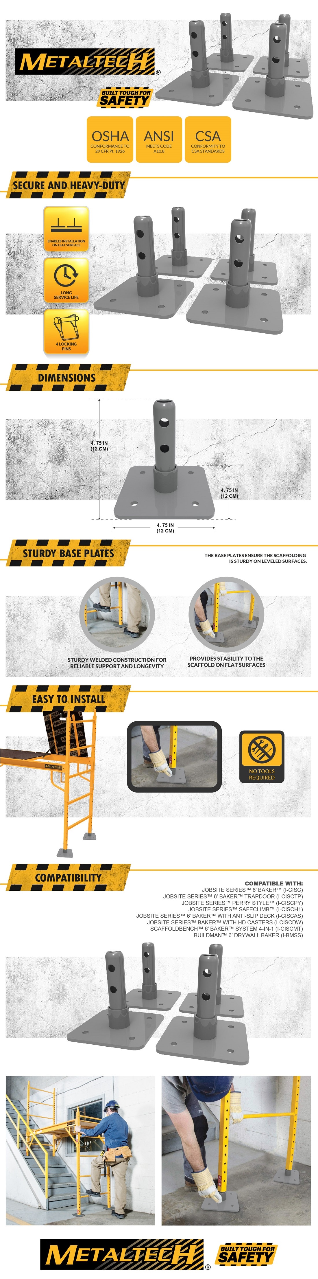 MetalTech 4.75 in. x 4.75 in. x 4.75 in. Steel Base Plate, Tools ...