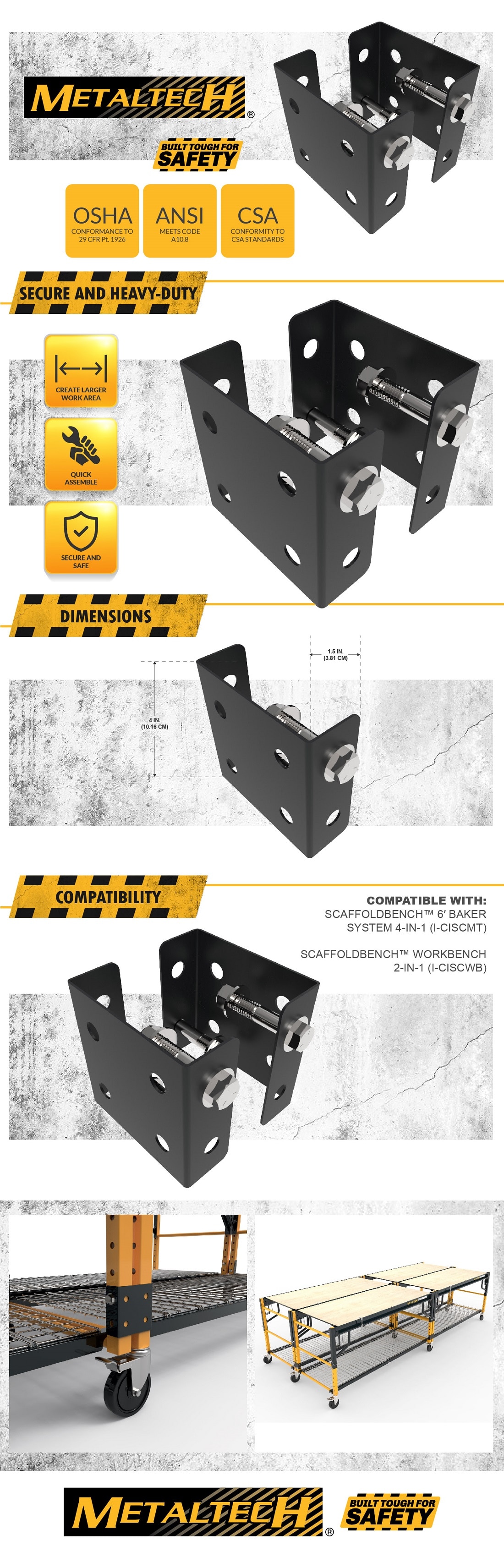 MetalTech 4 in. x 1.5 in. Painted Steel Connector with U-Shaped Plates ...