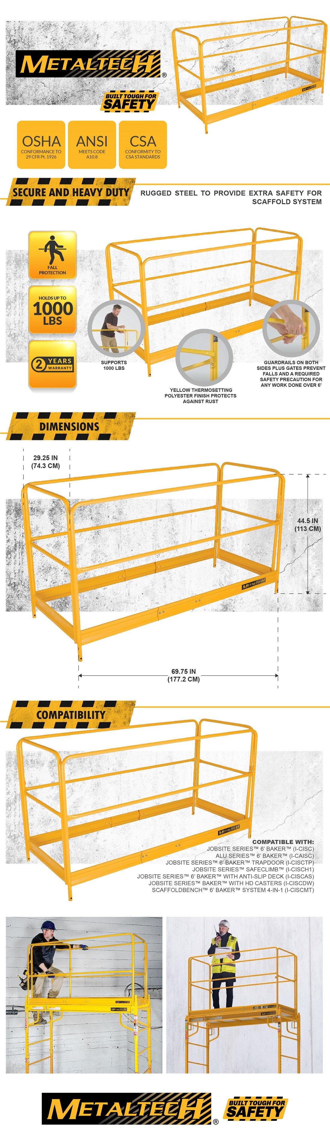 MetalTech 6 ft. x 2.5 ft. x 3.4 ft. Steel Scaffold Guardrails System ...