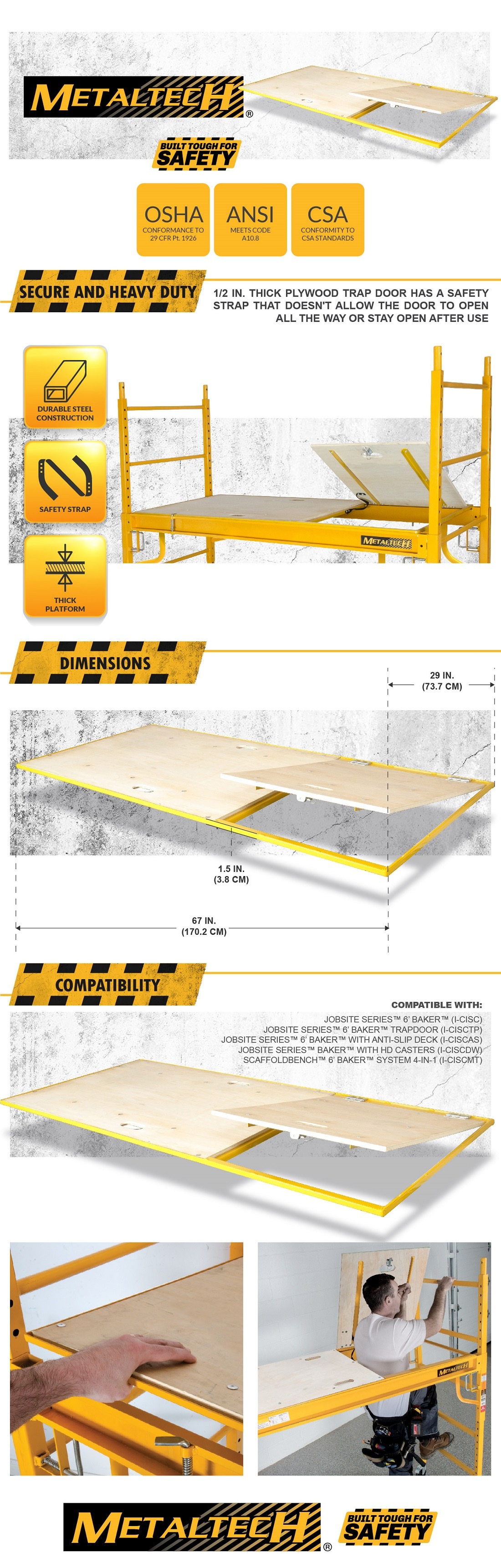 MetalTech Wood Platform Walk Board with Trap Door for Baker Scaffolding ...