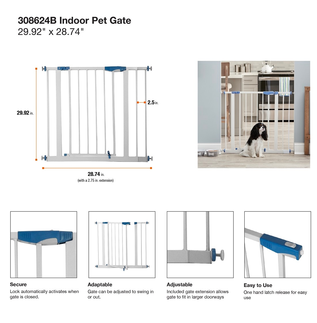 PRIVATE BRAND UNBRANDED Indoor Pet Gate with Automatic Locking door ...