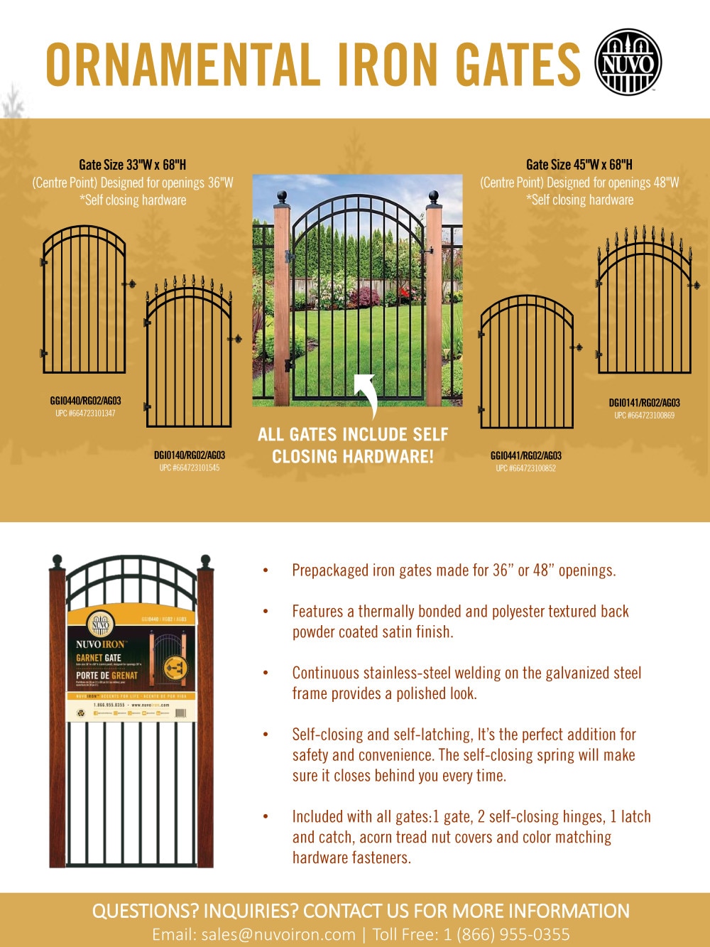 NUVO IRON 33 in. x 68 in. Garnet Gate Door with Arched External Rail ...