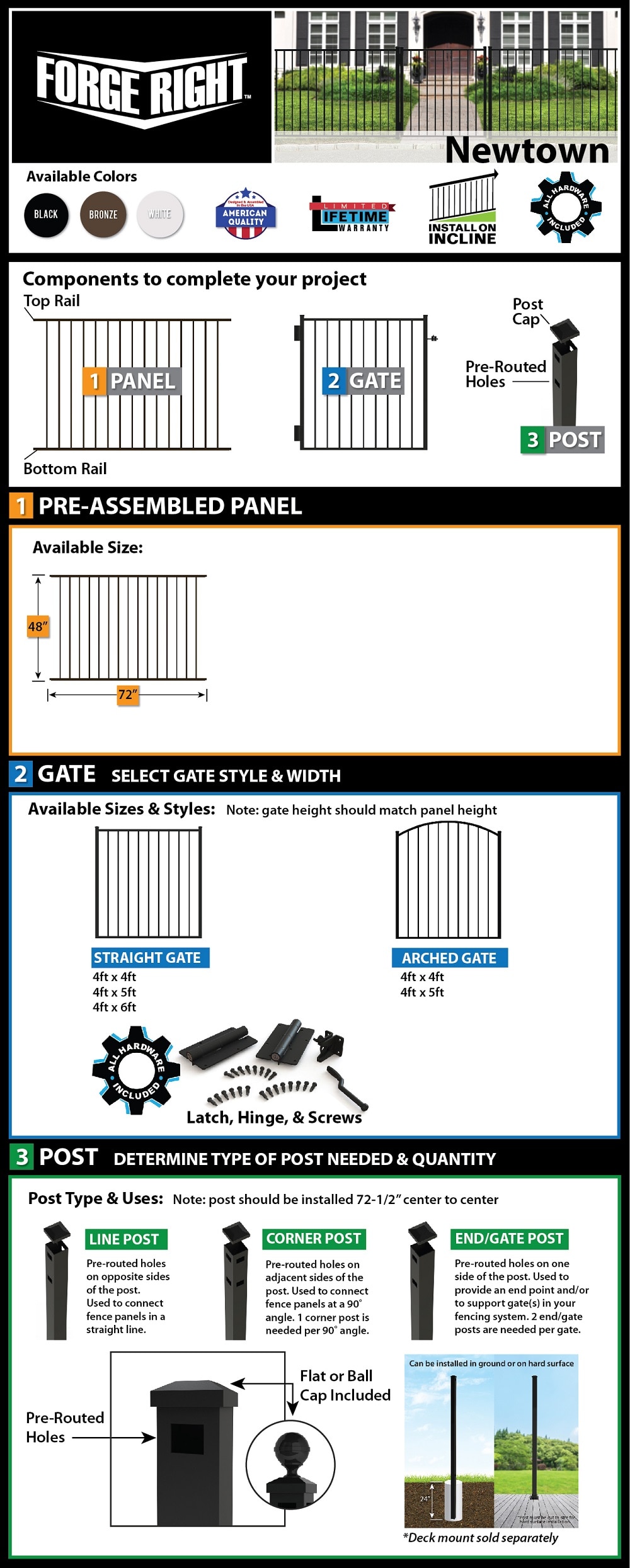FORGERIGHT Newtown 2 in. x 2 in. x 6 ft. Black Aluminum Fence Line Post ...