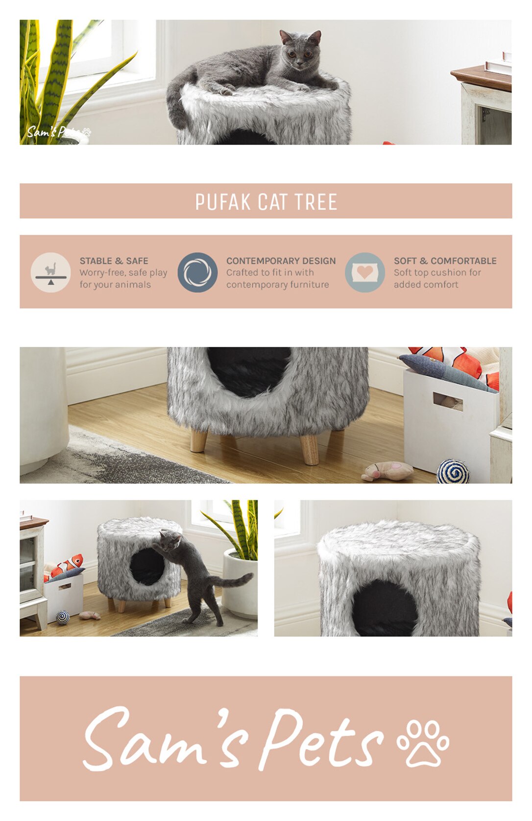 Sam's Pets Pufak 16 in. Gray Cat Tree Cylinder SP-CT1271GY - The Home Depot