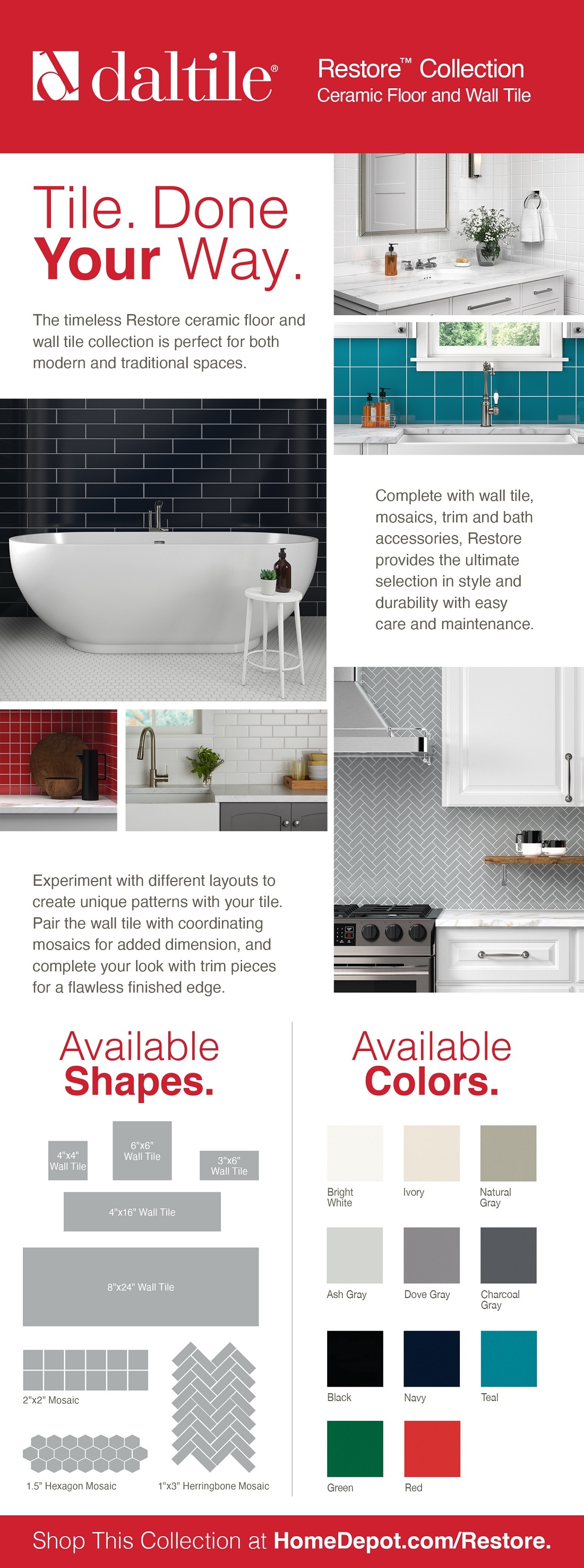 Daltile Restore Arctic White 12 in. x 10 in. Glossy Ceramic Hexagon ...