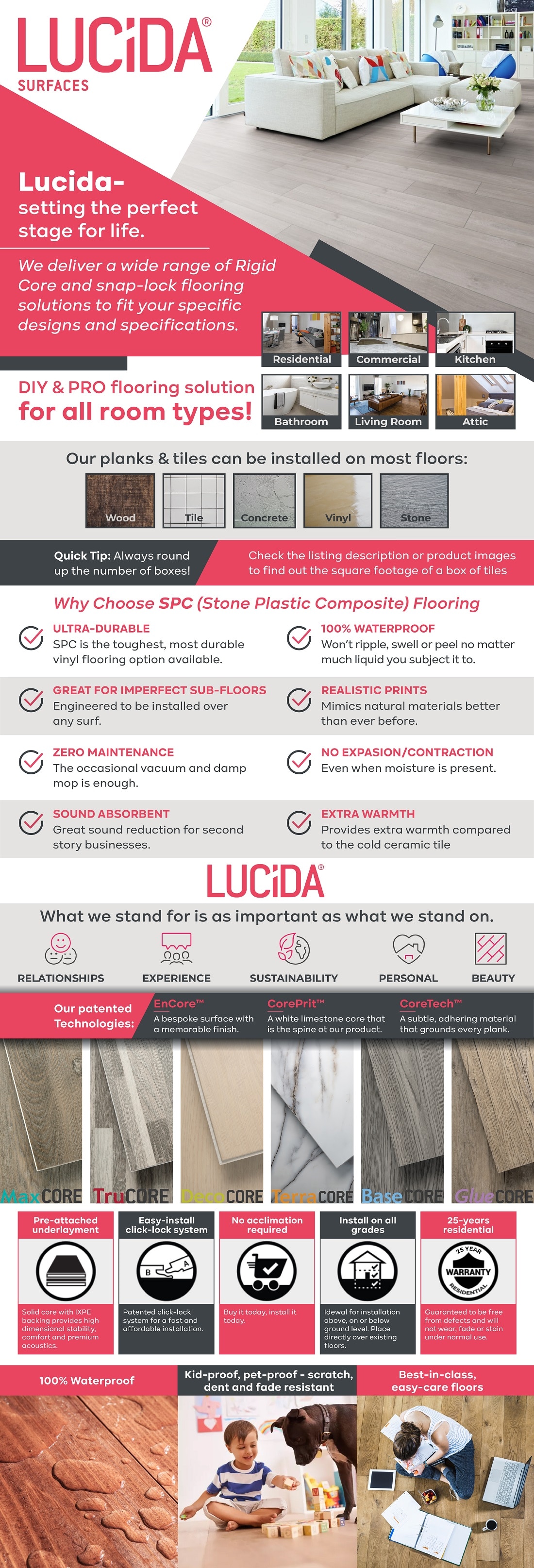 Lucida Surfaces MaxCore Terra Cream 22 MIL x 12 in. W x 24 in. L Click ...