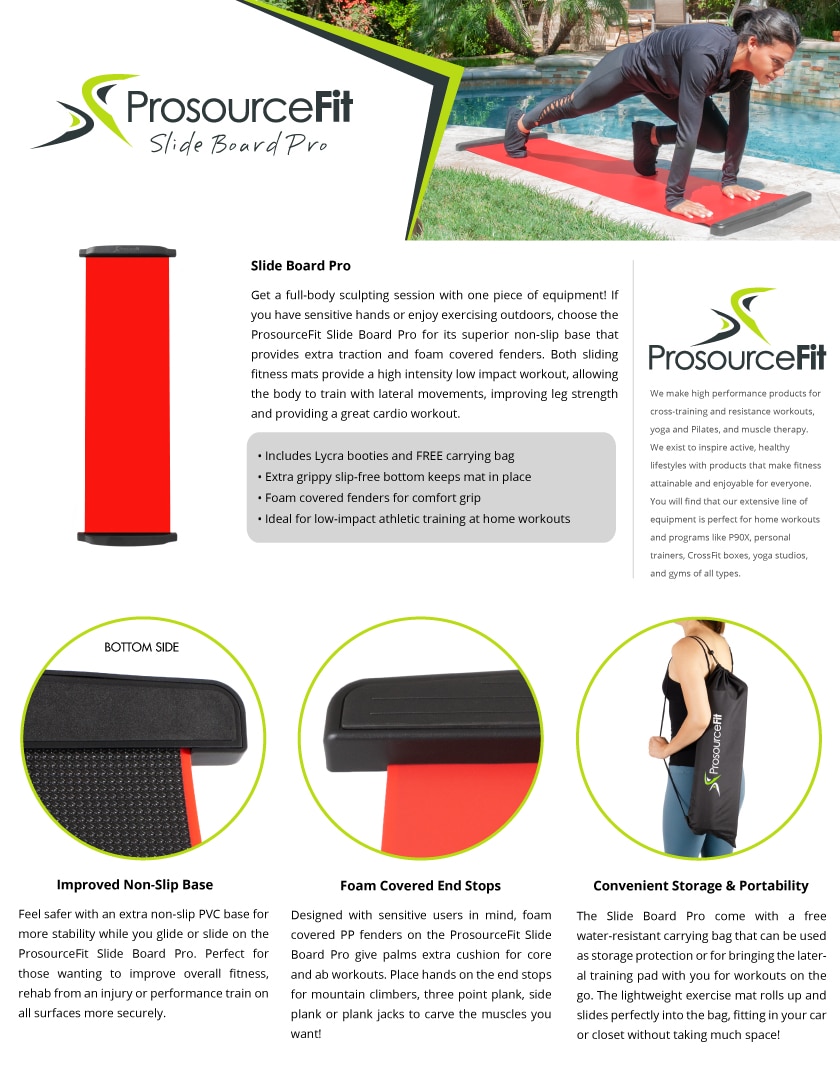 PROSOURCEFIT Red 72 in. x 20 in. Exercise Slide Board Pro for Extra ...