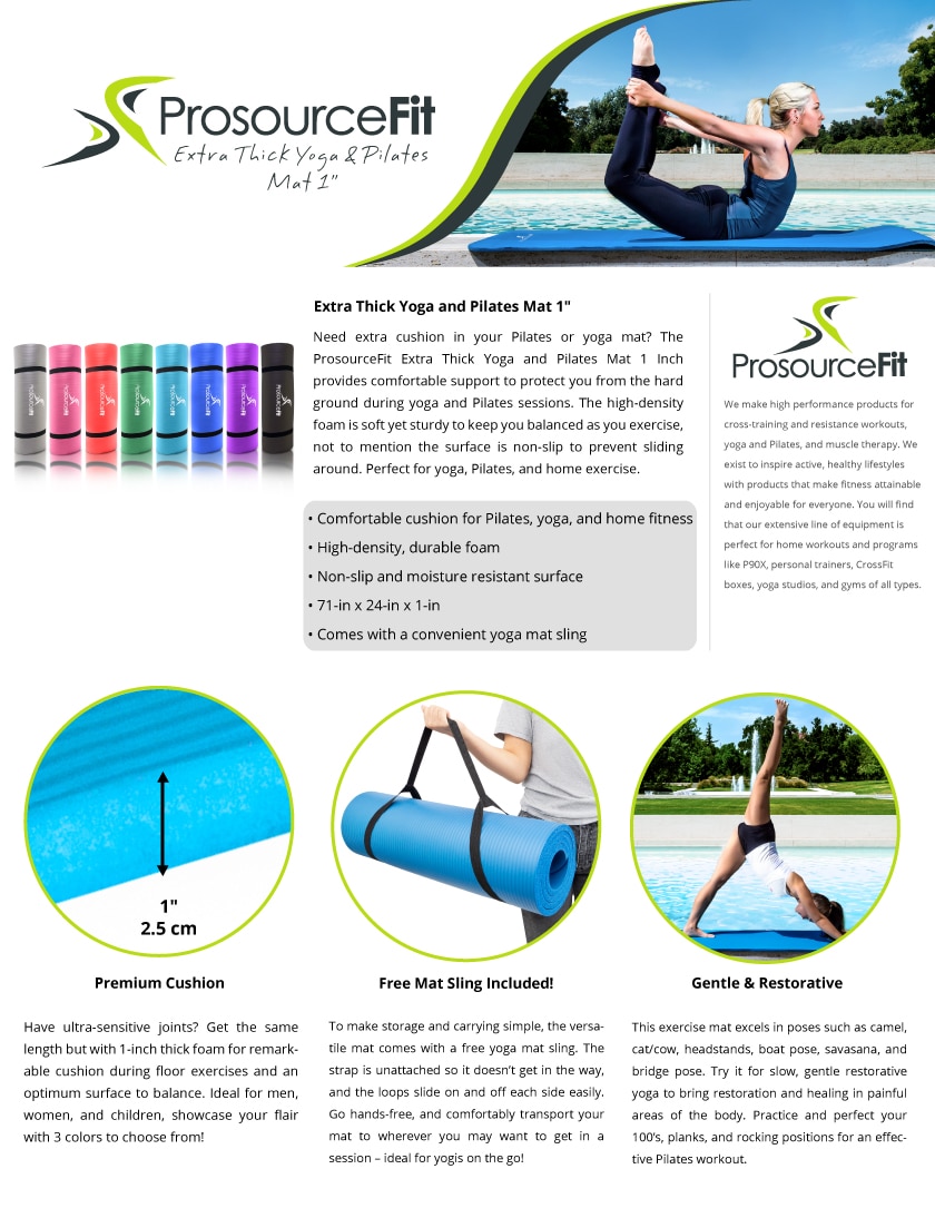 PROSOURCEFIT All Purpose Blue 71 in. L x 24 in. W x 1 in. T Extra Thick ...