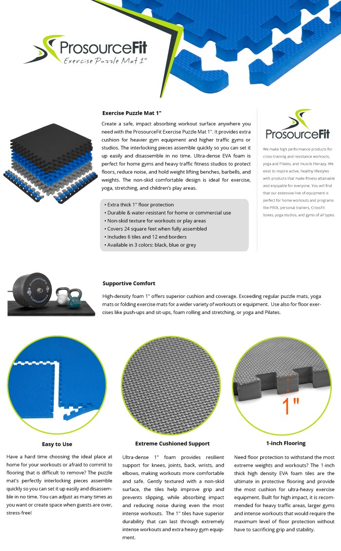 PROSOURCEFIT Extra Thick Exercise Puzzle Mat Black 24 in. x 24 in. x 1 ...