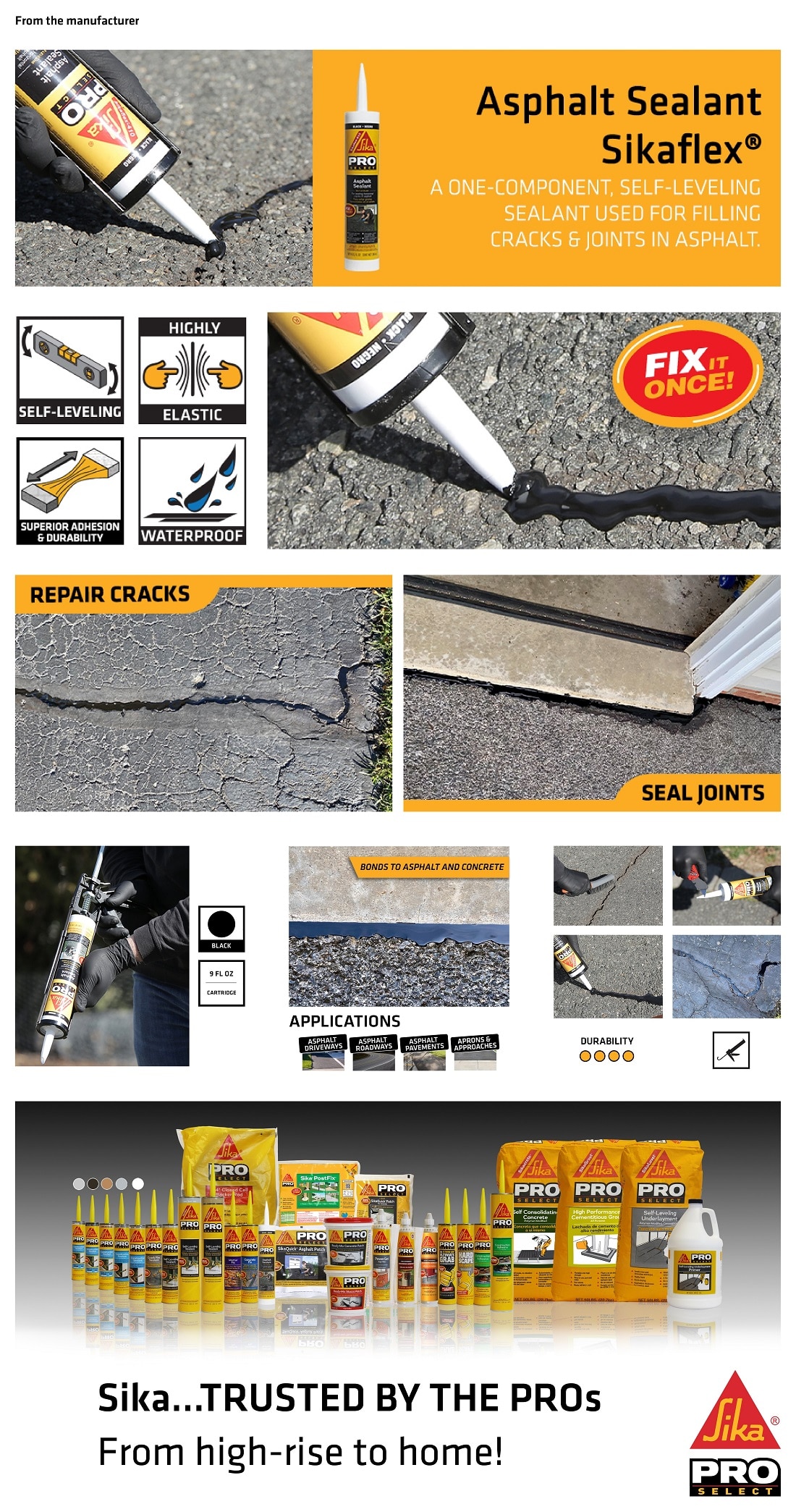 Sika 9 fl. oz. Sikaflex Self-Leveling Asphalt Sealant in Black 621653 ...