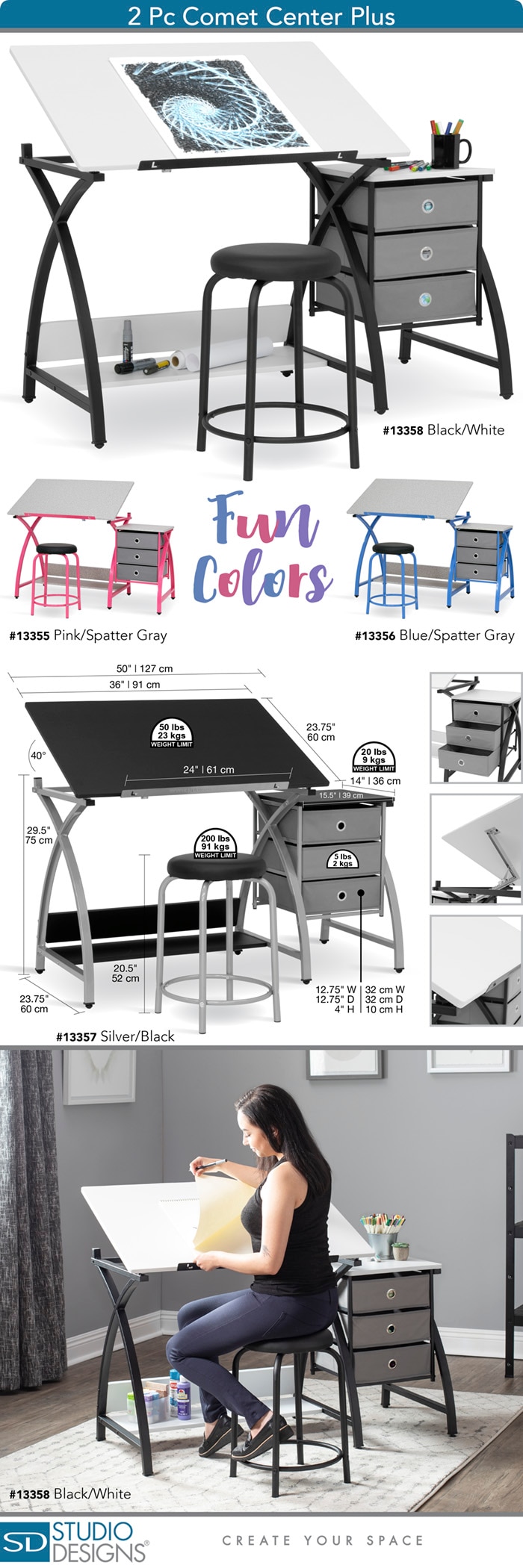 Studio Designs 50 in. 2-Piece Rectangular Black Comet Center Plus ...