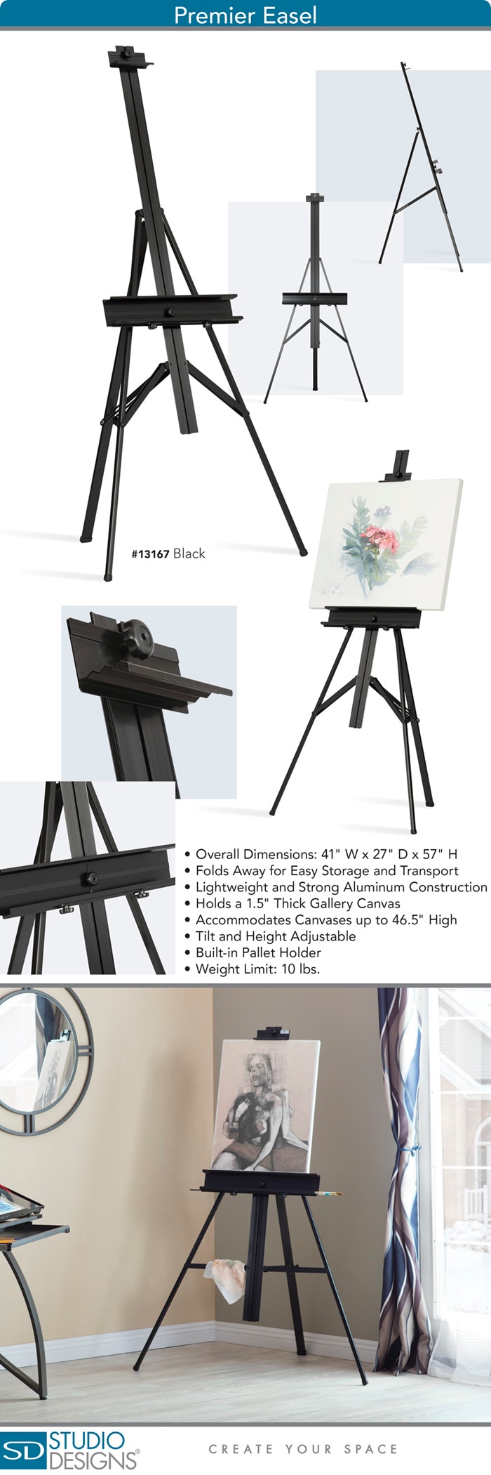 Studio Designs Premier 41 in. W x 27 in. D x 57 in. H Artist Height ...