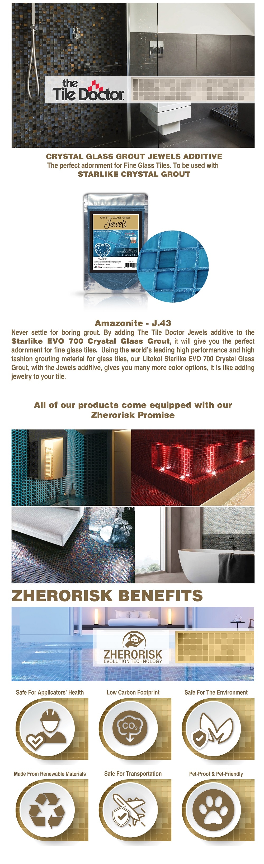 The Tile Doctor Crystal Glass Grout Jewels Amazonite 75 grams (1-Pack ...