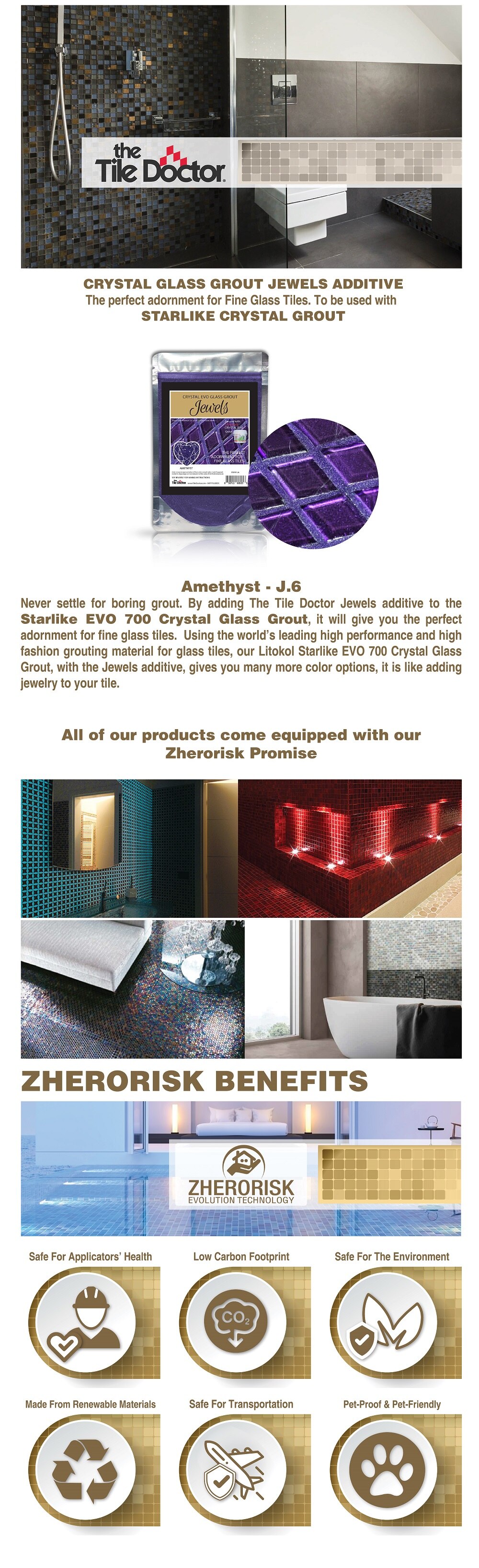 The Tile Doctor Crystal Glass Grout Jewels Amethyst 75 grams (1-Pack) J ...