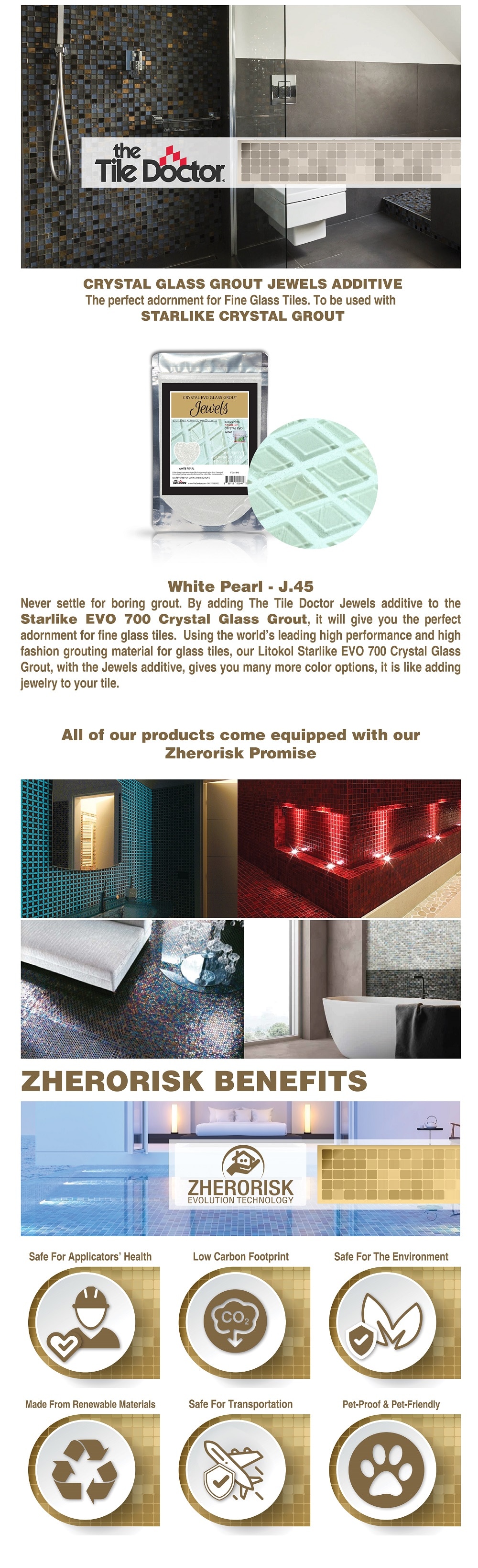 The Tile Doctor Crystal Glass Grout Jewels White Pearl 75 grams (1-Pack ...