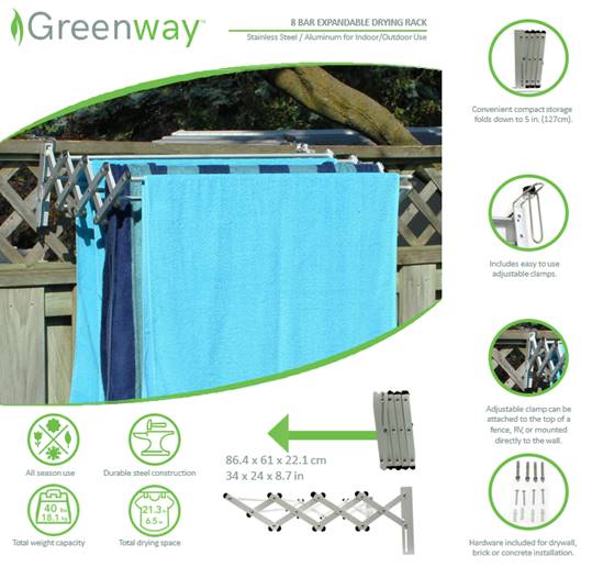 Greenway Indoor/Outdoor Foldable Drying Rack, with Optional Wall-Mount ...