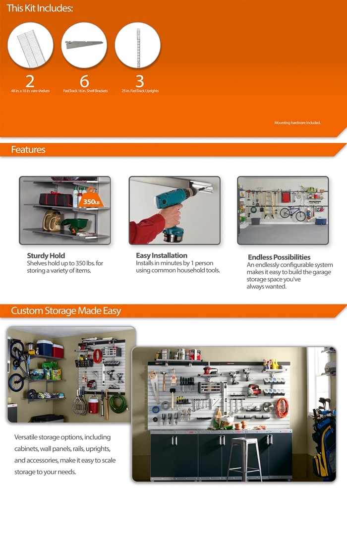 Rubbermaid FastTrack 16 in. x 48 in. Steel Garage Wall Shelving in ...