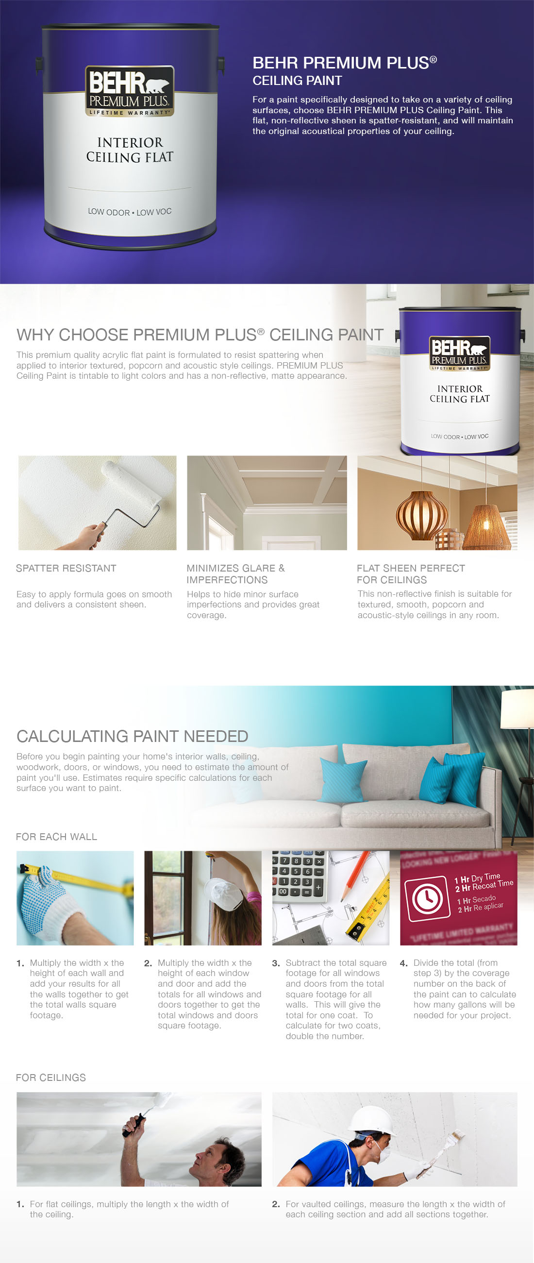 BEHR PREMIUM PLUS 5 gal. Ultra Pure White Ceiling Flat Interior Paint 55805