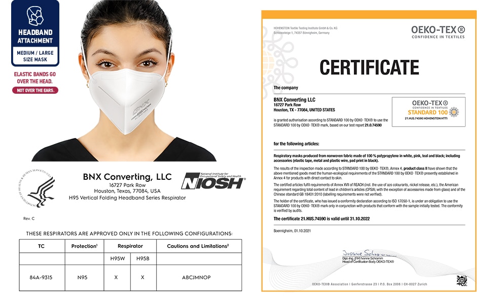BNX 10-Pack N95 Mask Respirator, NIOSH Approval # TC-84A-9315 White ...