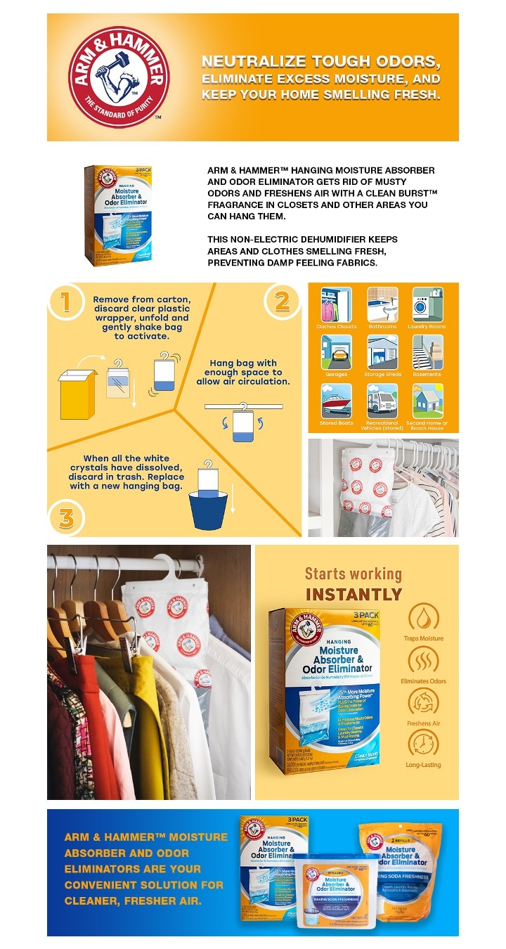 Arm and Hammer 16 oz. Hanging Moisture Absorber (3-Pack), Clean Burst ...