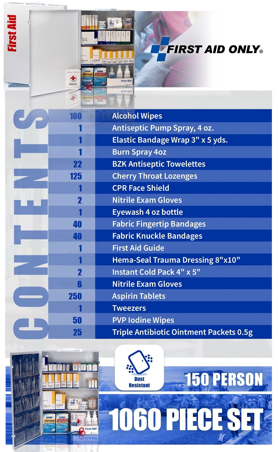 First Aid Only 4-Shelf 150-Person Metal Cabinet, OSHA, First Aid Kit ...