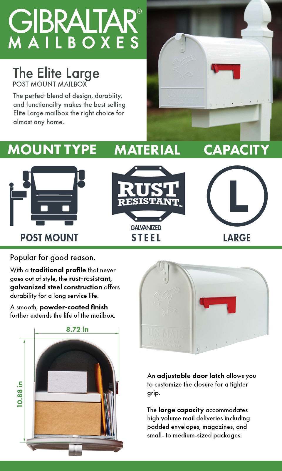 Gibraltar Mailboxes Elite White, Large, Steel, Post Mount Mailbox ...