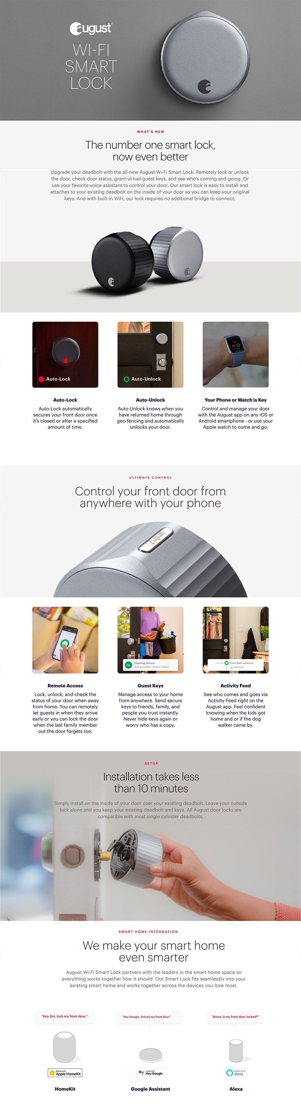 August WiFi Smart Lock Matte Black (Retrofits Over Existing Deadbolt ...