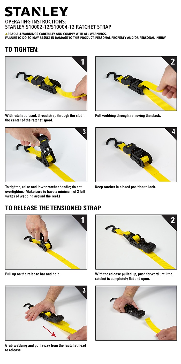 Stanley 1 in. x 12 ft. / 1500 lbs. Break Strength Ratchet Straps (4 ...