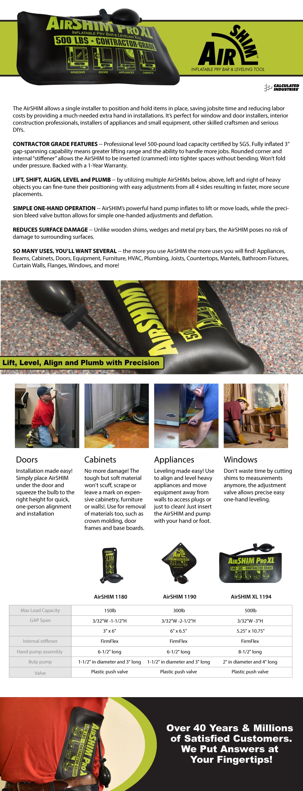 Calculated Industries AirShim Pro XL Inflatable Pry Bar and Leveling ...