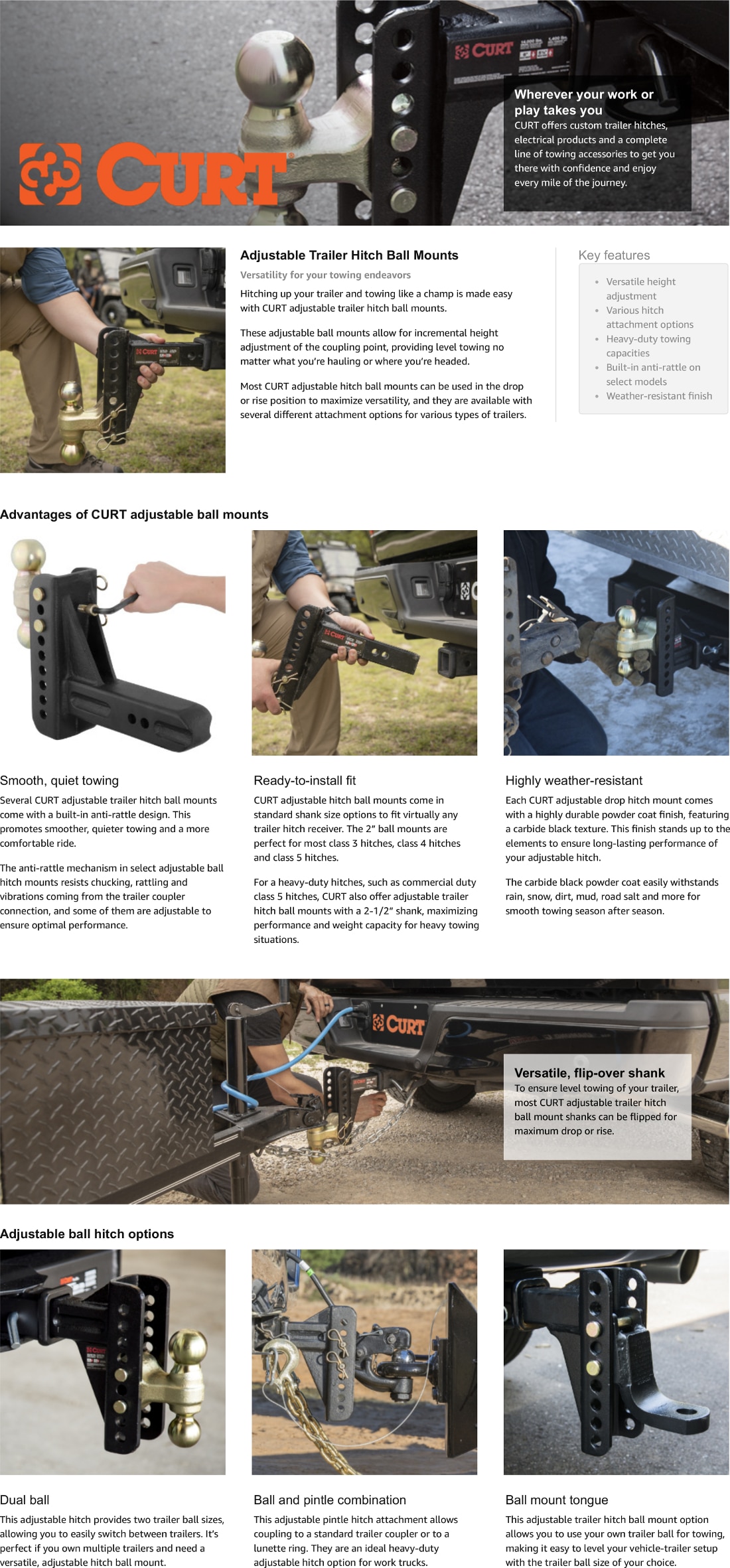 CURT 14,000 lbs. 6 in. Drop Adjustable Trailer Hitch Channel Mount with ...