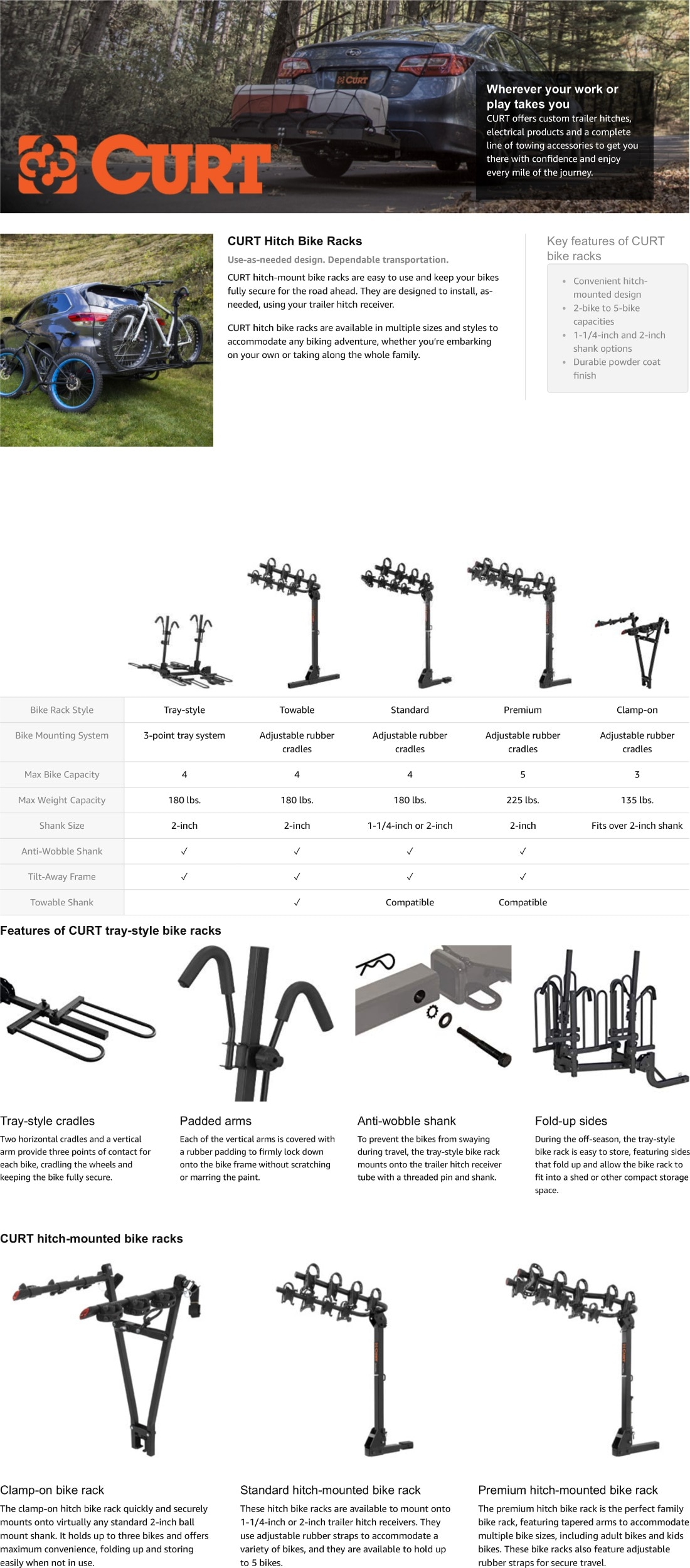 CURT Tray-Style Hitch-Mounted Bike Rack (2 Bikes, 1-1/4 in. or 2 in ...