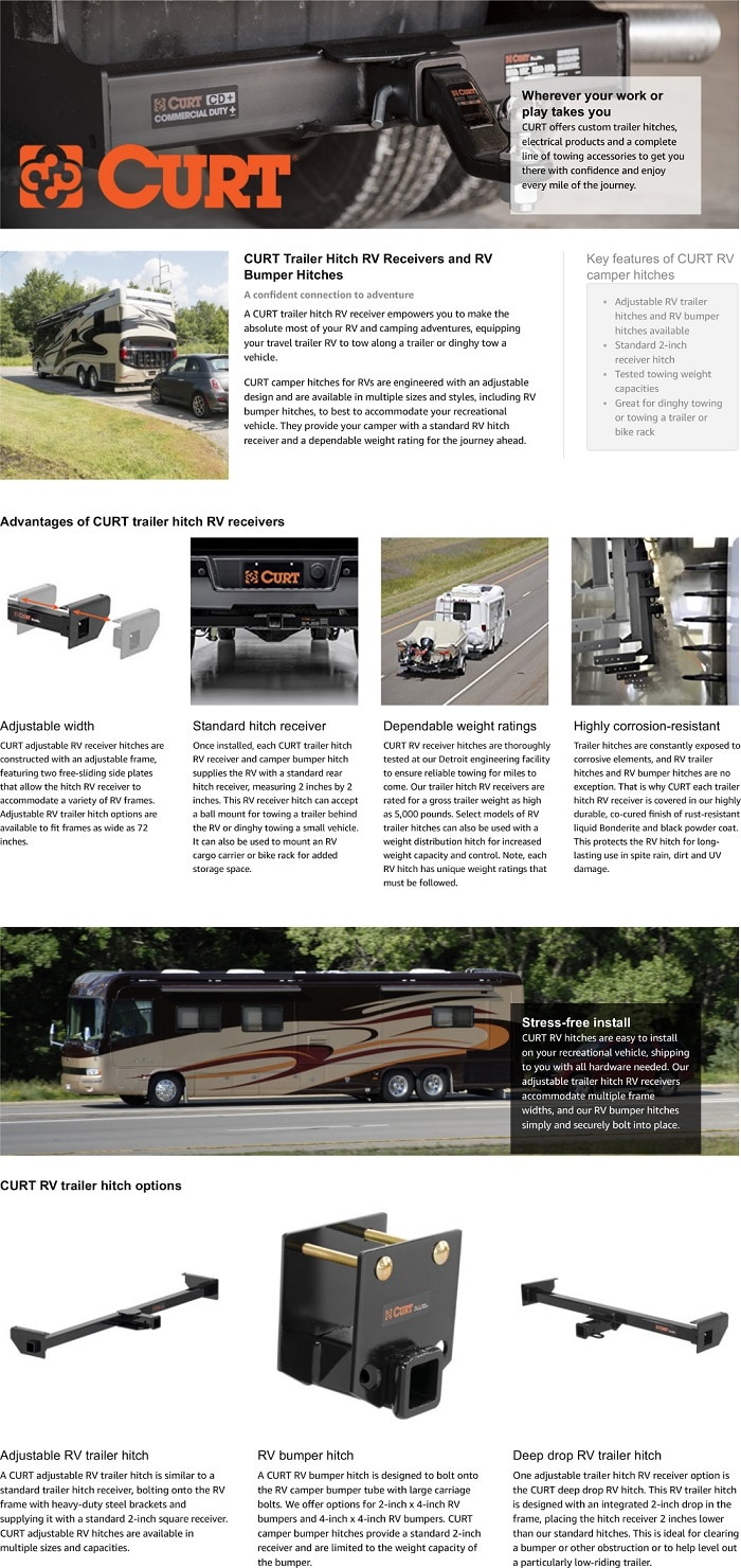 CURT RV Bumper Hitch with 2" Receiver (Fits 4" x 4" Bumper Beams) 19100 ...