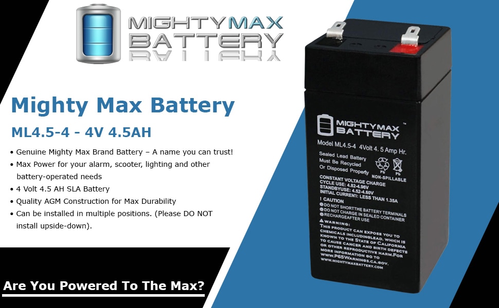 MIGHTY MAX BATTERY 4-Volt 4.5 Ah Rechargeable Sealed Lead Acid (SLA ...
