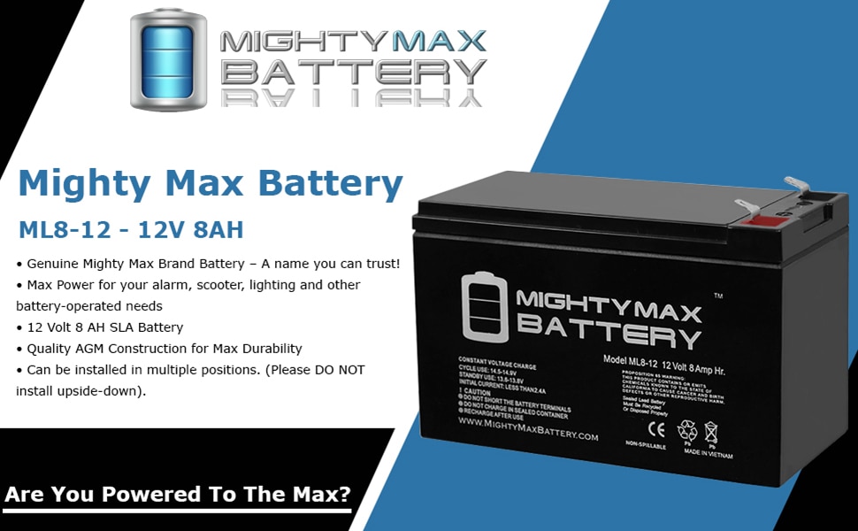MIGHTY MAX BATTERY 12-Volt 8Ah SLA Replacement Battery for APC RBC27-8 ...