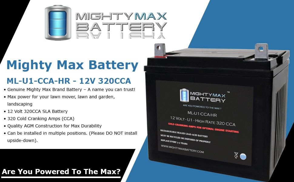 MIGHTY MAX BATTERY 12-Volt U1 320 CCA Rechargable NB Terminal Sealed ...