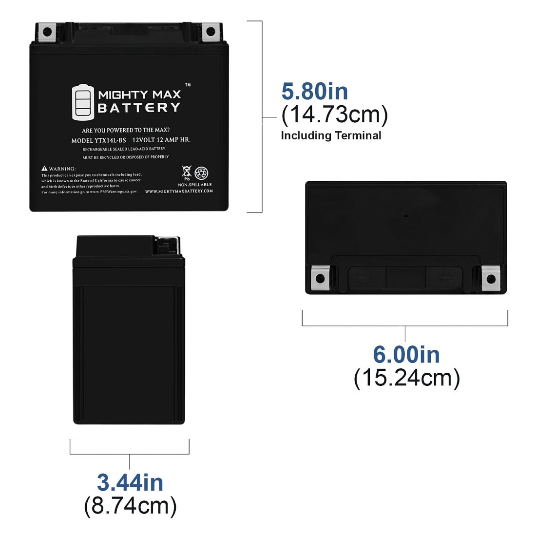 MIGHTY MAX BATTERY YTX14L-BS Replacement Battery for EverStart ES-TX14L ...