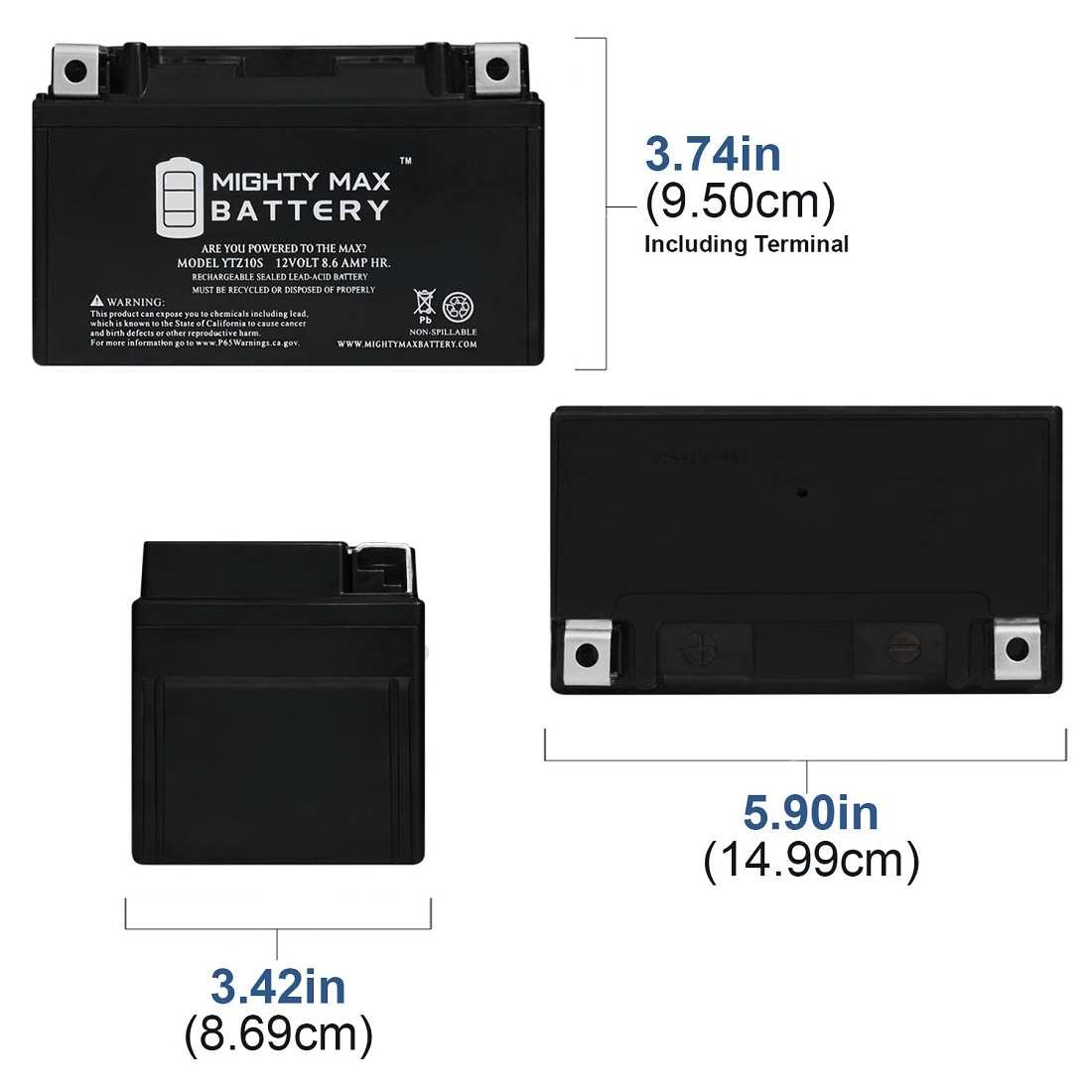 MIGHTY MAX BATTERY YTZ10S 12V 8.6AH Replacement Battery for EverStart ...